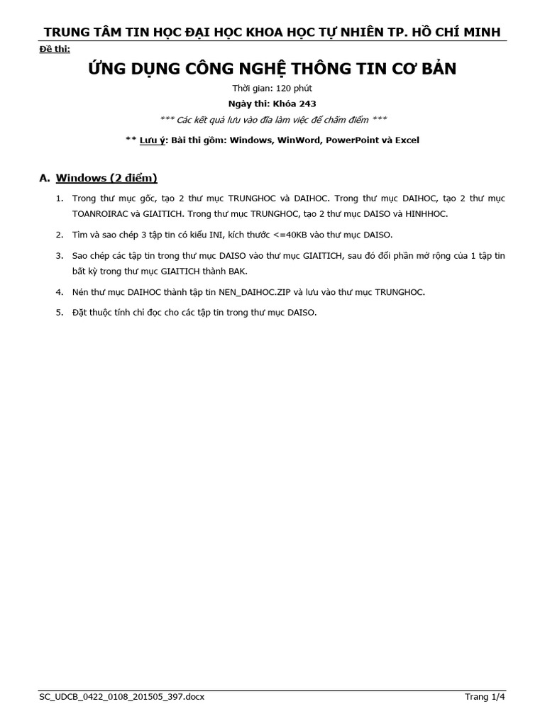 Khoa 243 (De 1) de Thi UD CNTT Co Ban | PDF