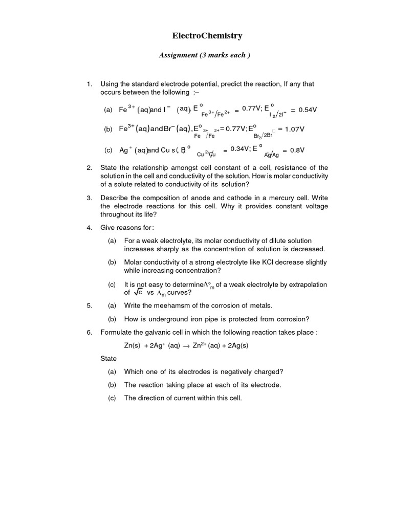 Electrochemistry Assignment 3 Pdf 6035