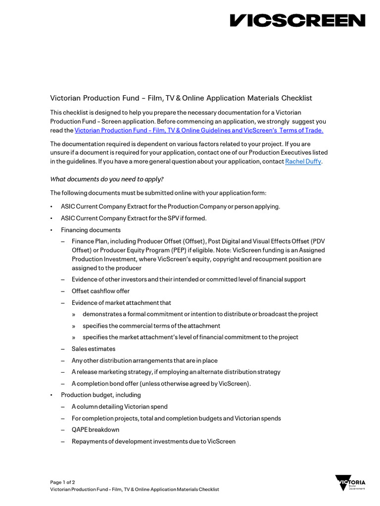 VPF Film TV Online Application Materials Checklist | PDF | Finance ...