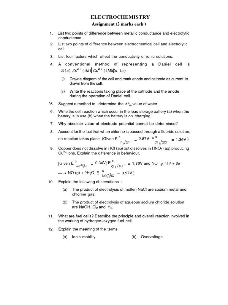 Electrochemistry Assignment-2 | Download Free PDF | Electrochemistry ...