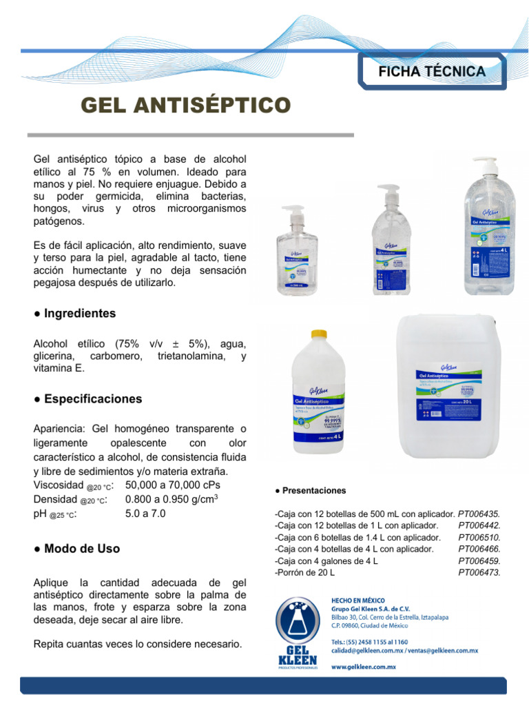 Gel Antiséptico Tópico 75% Alcohol | PDF