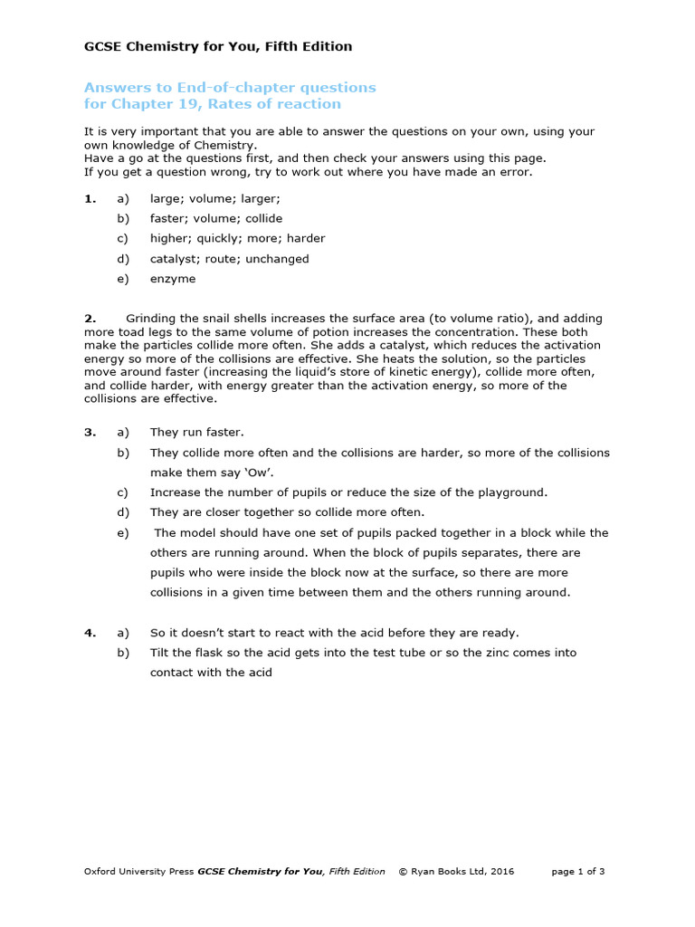 GCFY Chapter 19 Rates of Reaction | PDF | Chemical Reactions | Reaction ...