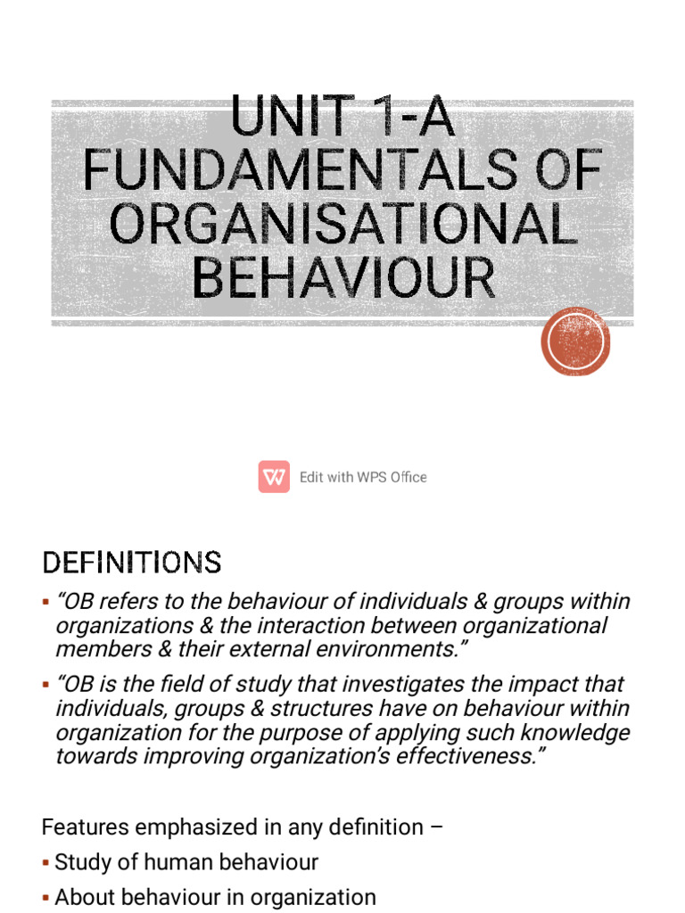 Unit-I-A-Fundamentals of OB | PDF | Interpersonal Communication | Behavior