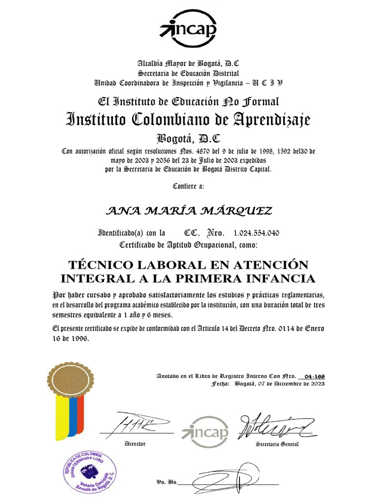 Incap, Tecnico Atencion A La Primera Infancia | PDF