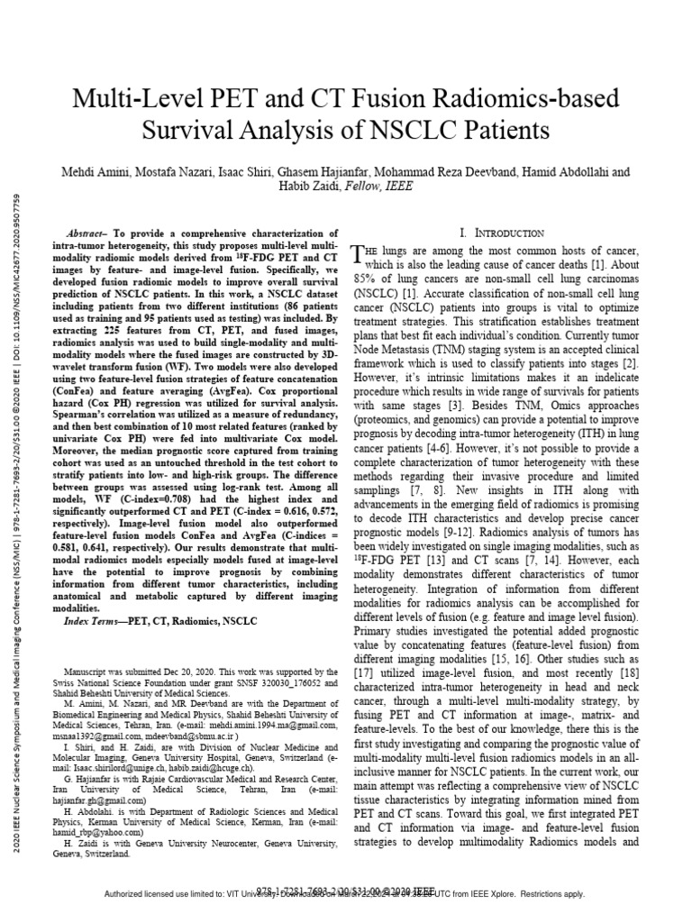 Multi-Level PET and CT Fusion Radiomics-Based Survival Analysis of ...