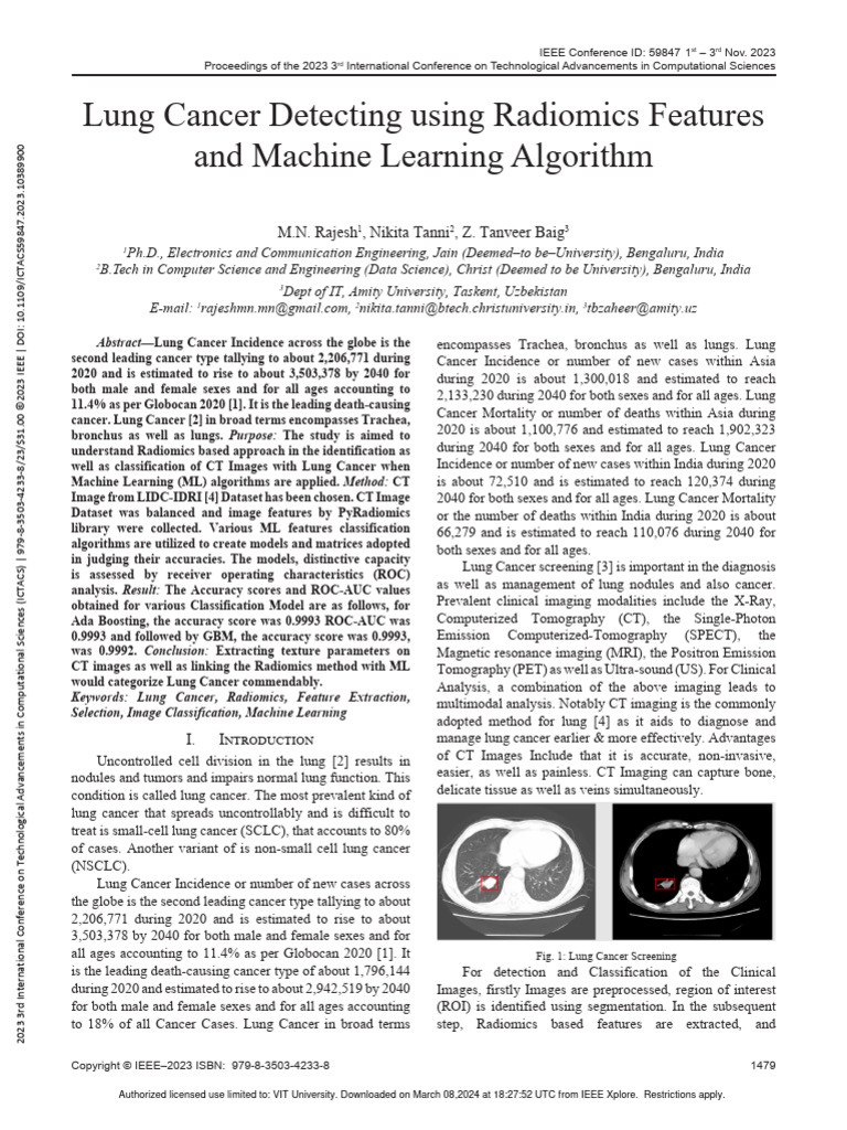 Lung Cancer Detecting Using Radiomics Features and Machine Learning ...