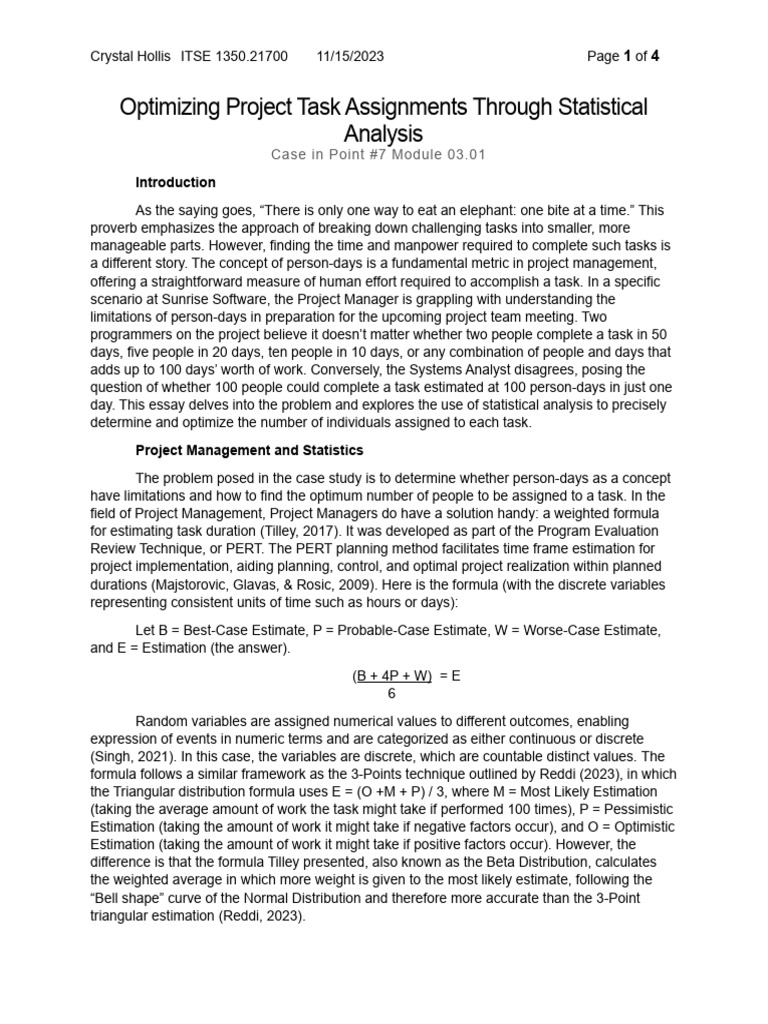 Optimizing Project Task Assignments Through Statistical Analysis | PDF | Standard Deviation ...