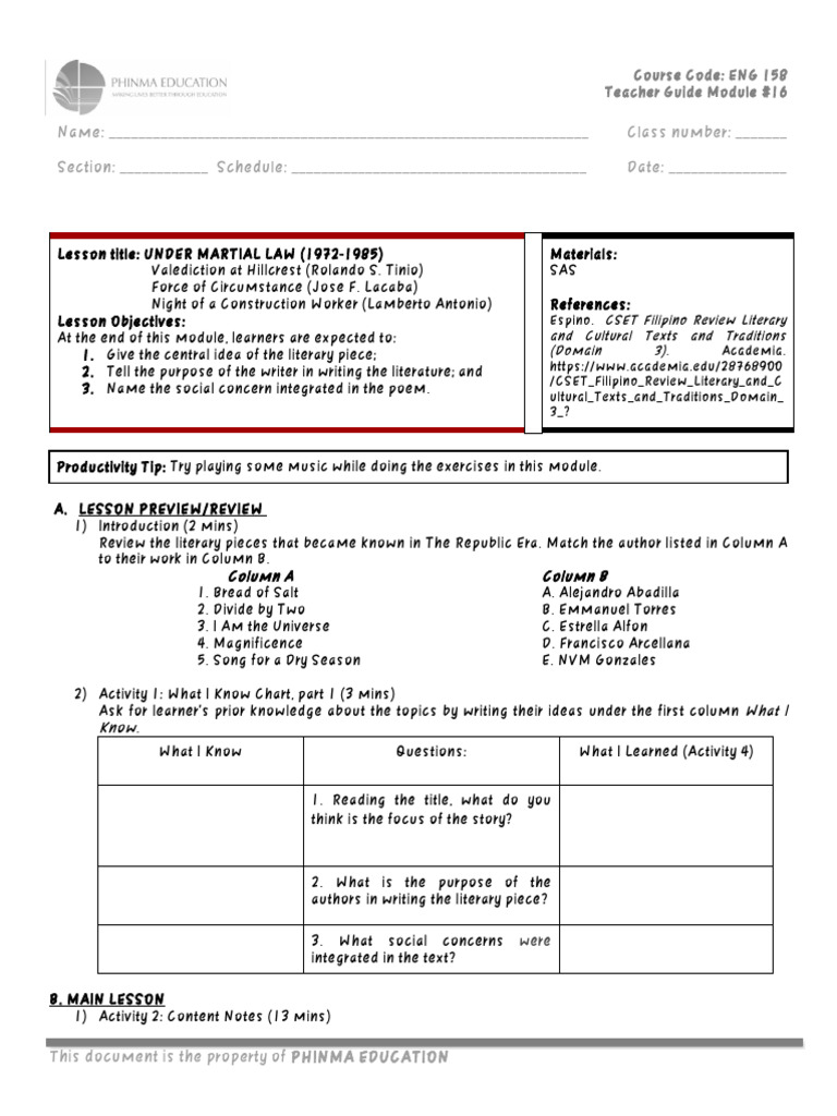 TG Module 16 Under The Martial Law Part 1 PDF Electron Physical