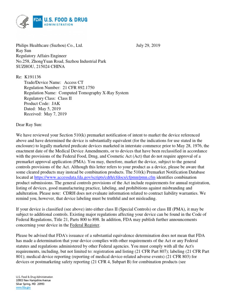 K191136 - CT Philips Access 16 | PDF | Ct Scan | Federal Food