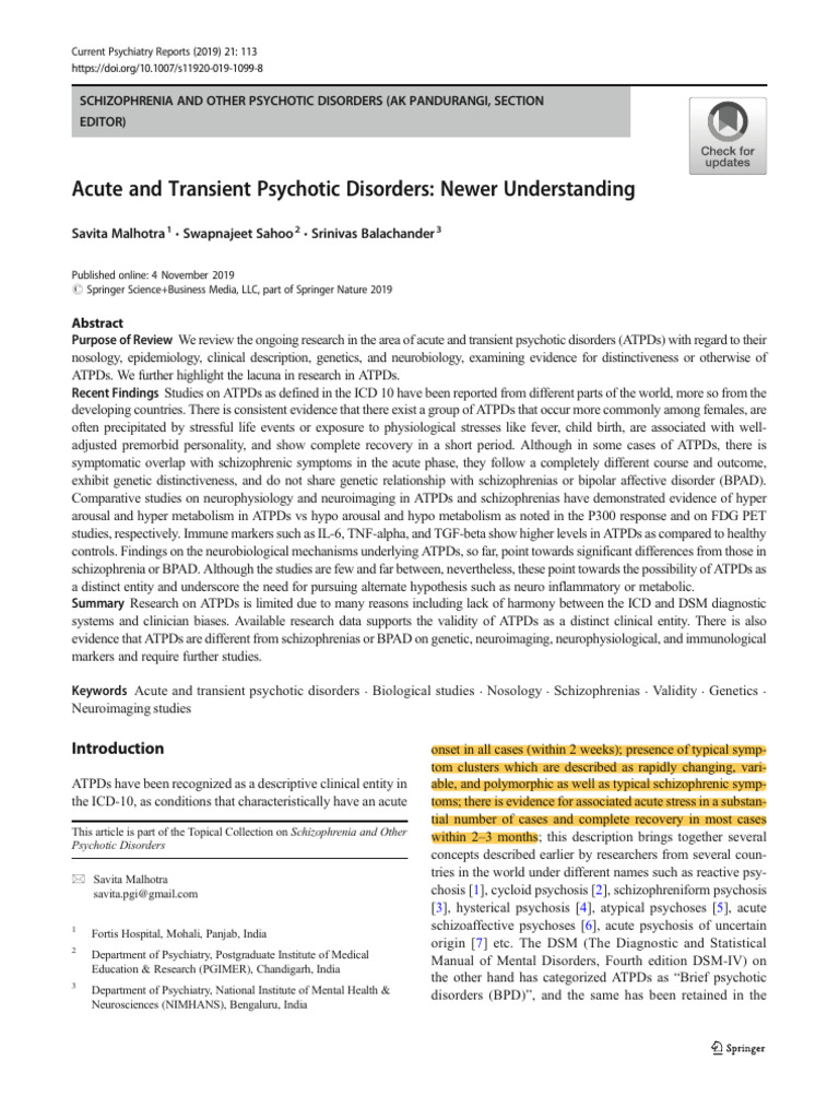 Acute Transient Psychotic Disorders Review | PDF | Schizophrenia ...