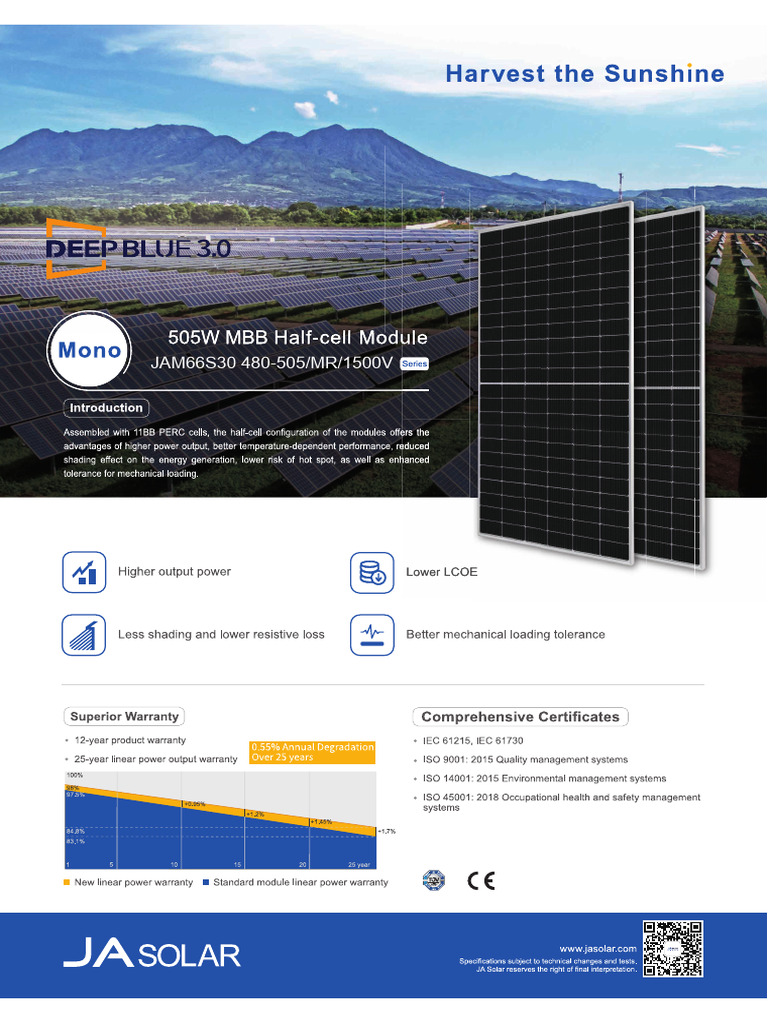 Panel Solar W Ja Solar Mono Perc HC Jam S MR 25036889 Techsheetsup ...