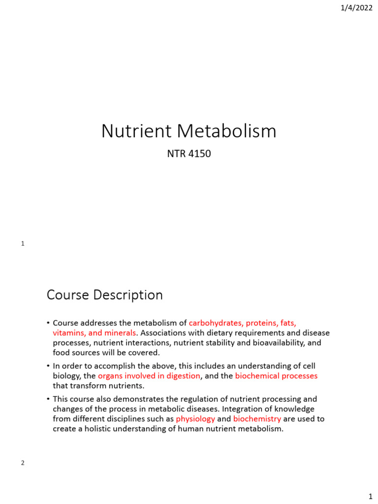 Introduction To Nutrient Metabolism | PDF | Nutrients | Dietitian