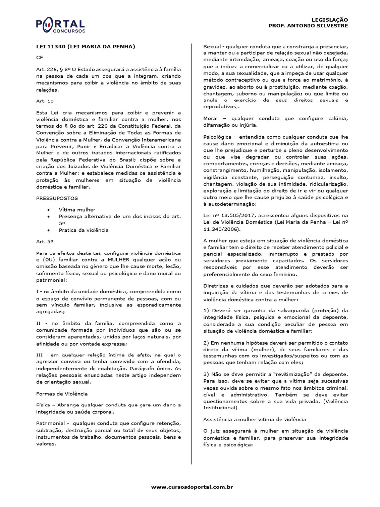 Legislação 11340 (Lei Maria Da Penha) | Download grátis PDF | Violência ...