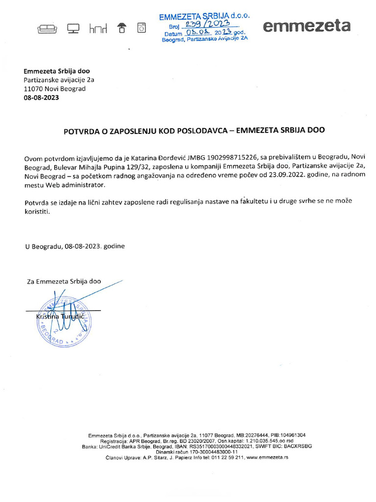 Potvrda o Zaposlenju | PDF