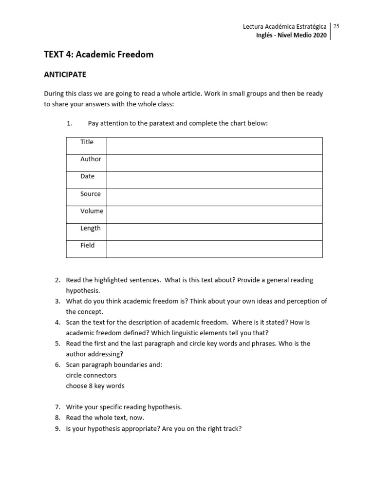 Academic Freedom Reading Guide | PDF | Word | Grammar
