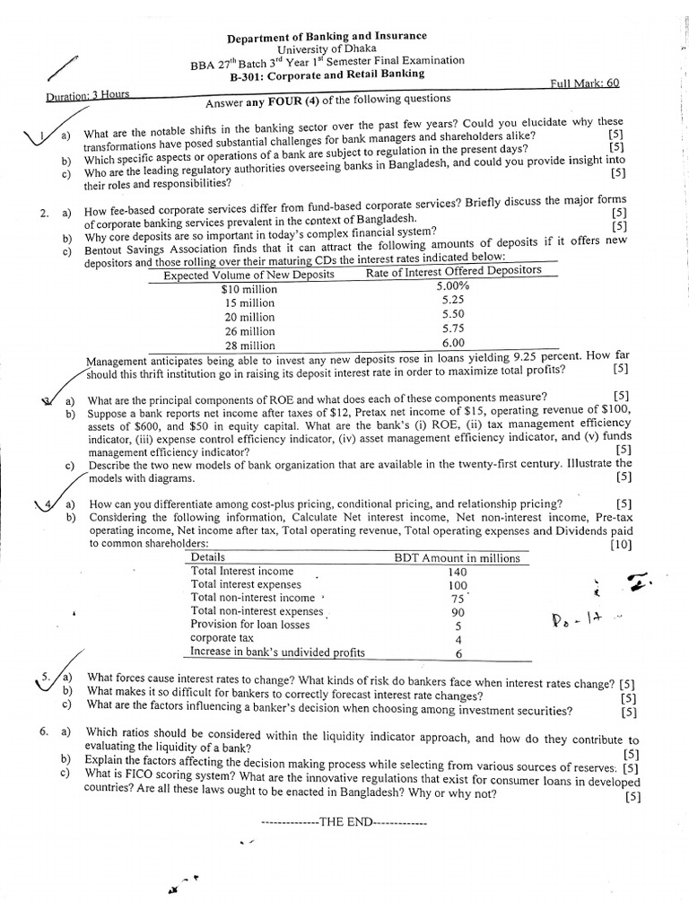 BBA 27th Batch 3rd Year 1st Semester Final Ques | PDF