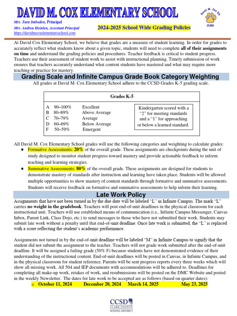 Cox David 902 Grading Policies 2024-2025 | PDF