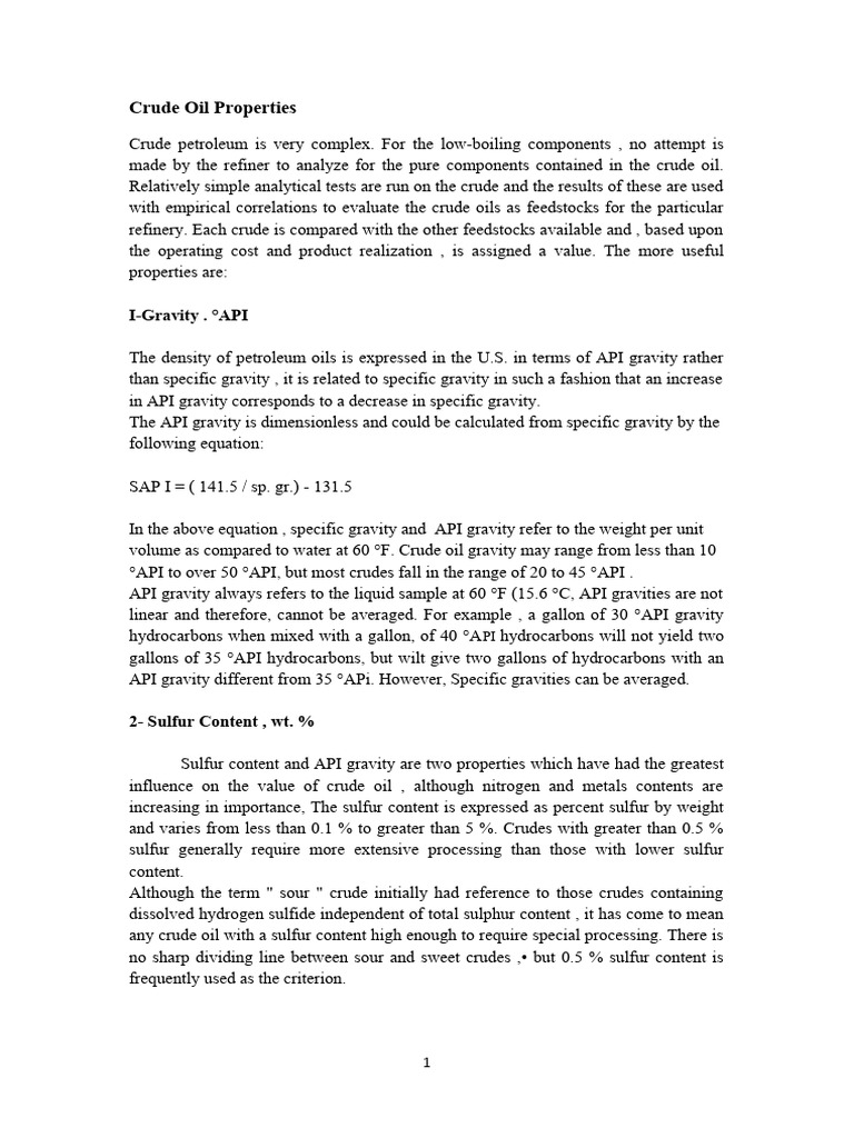 Crude Oil Properties | PDF | Sulfur | Petroleum