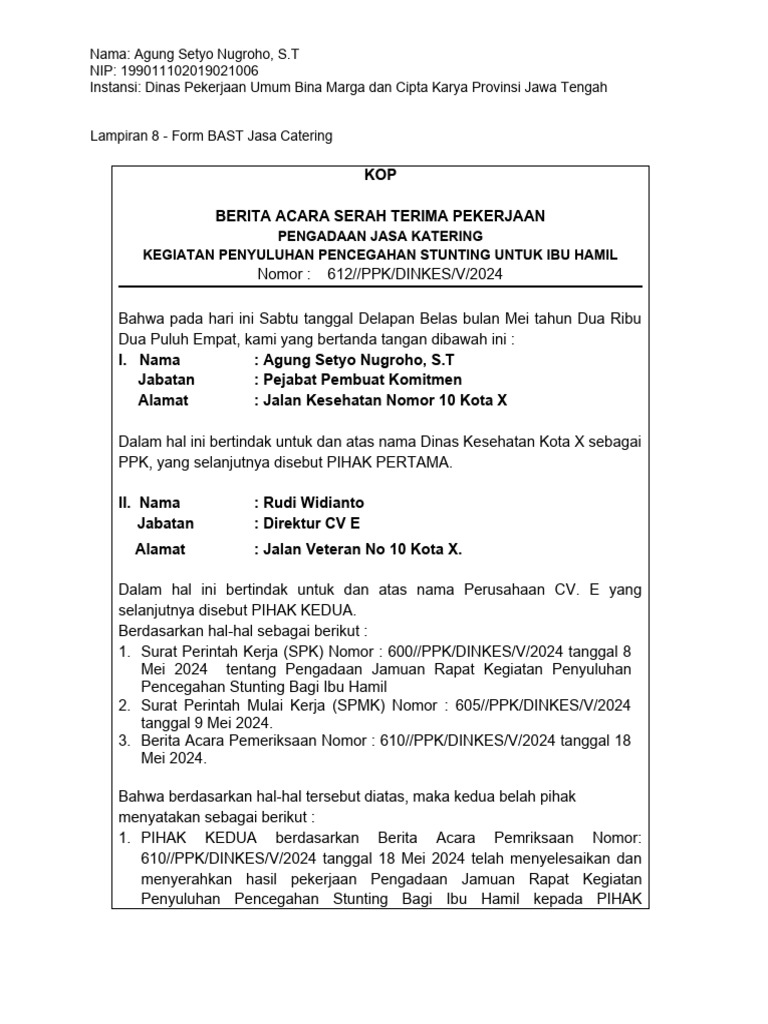 Lampiran 08 - Form BAST Jasa Katering | PDF | Pengelolaan Keuangan ...
