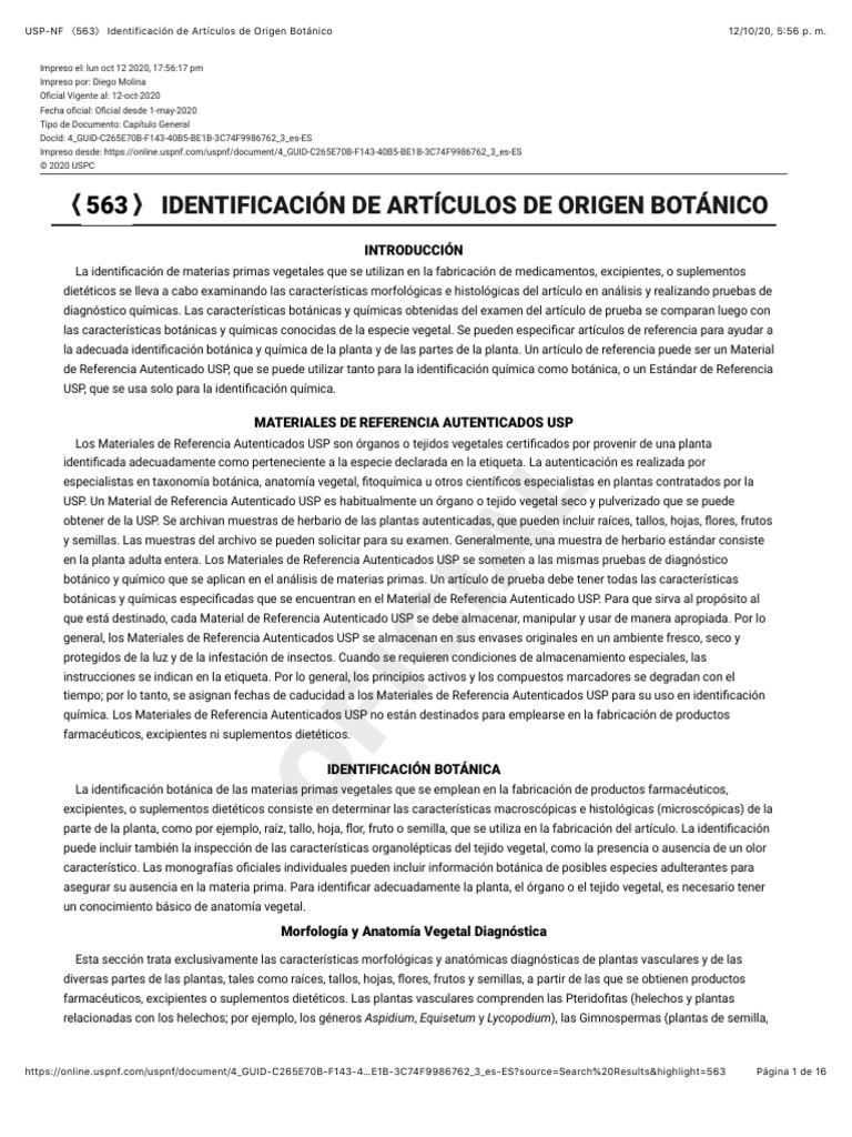 USP-NF 〈563〉 Identificación de Artículos de Origen Botánico | PDF