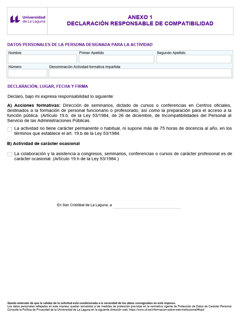 ANEXO 1 Declaracion Responsable Compatibilidad | PDF