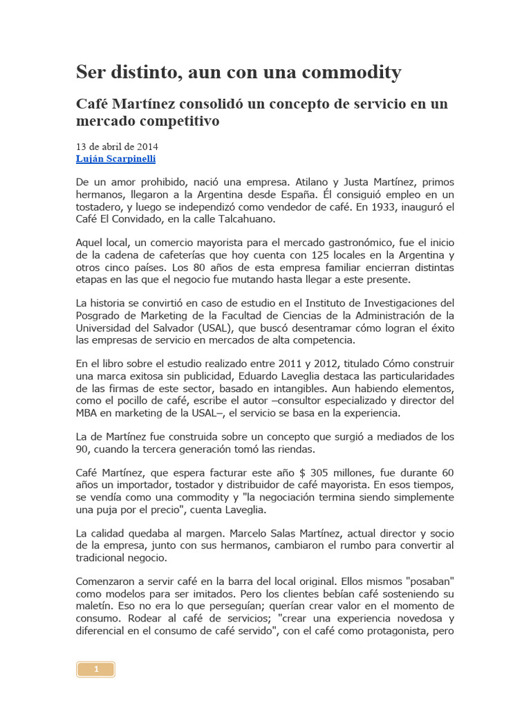 Art Cafe Martinez Ser Distinto PDF Marca Caf 