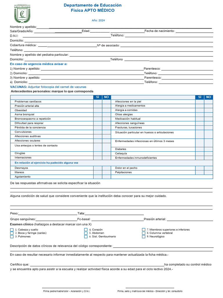 ICP Ficha de Salud 2024 | PDF | Cuidado de la salud | Enfermedades y trastornos humanos