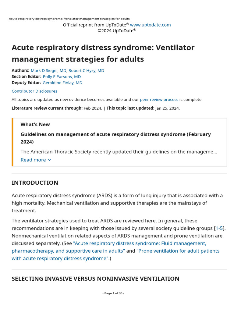 Acute Respiratory Distress Syndrome Ventilator Management Strategies ...