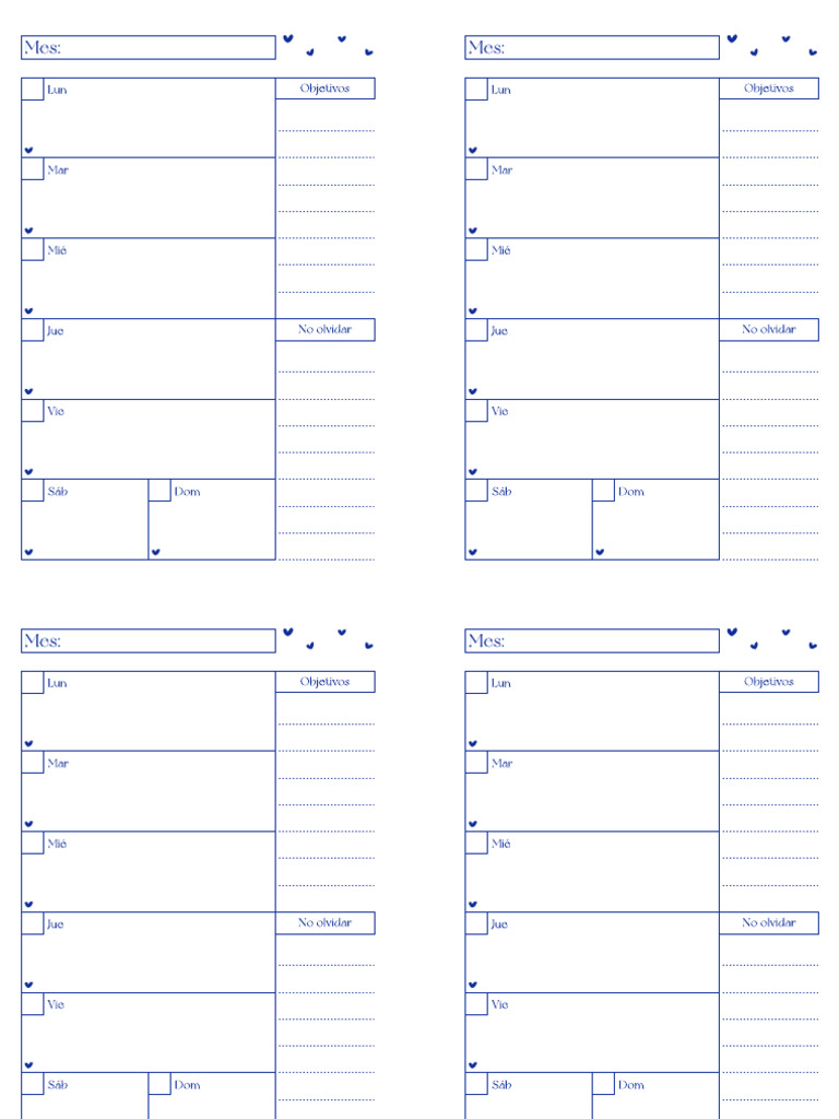 a4 Final a5 - Planner Corazones - Interior Azul | PDF