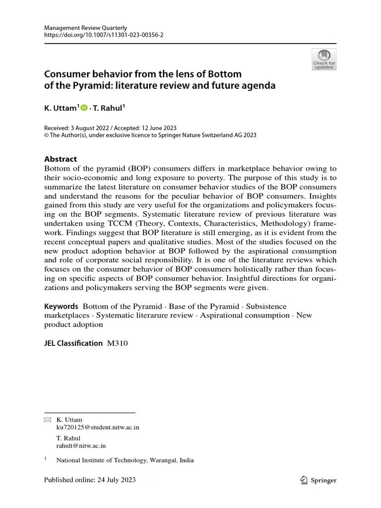 BOP Consumer Behavior: Literature Review | PDF | Consumer Behaviour ...