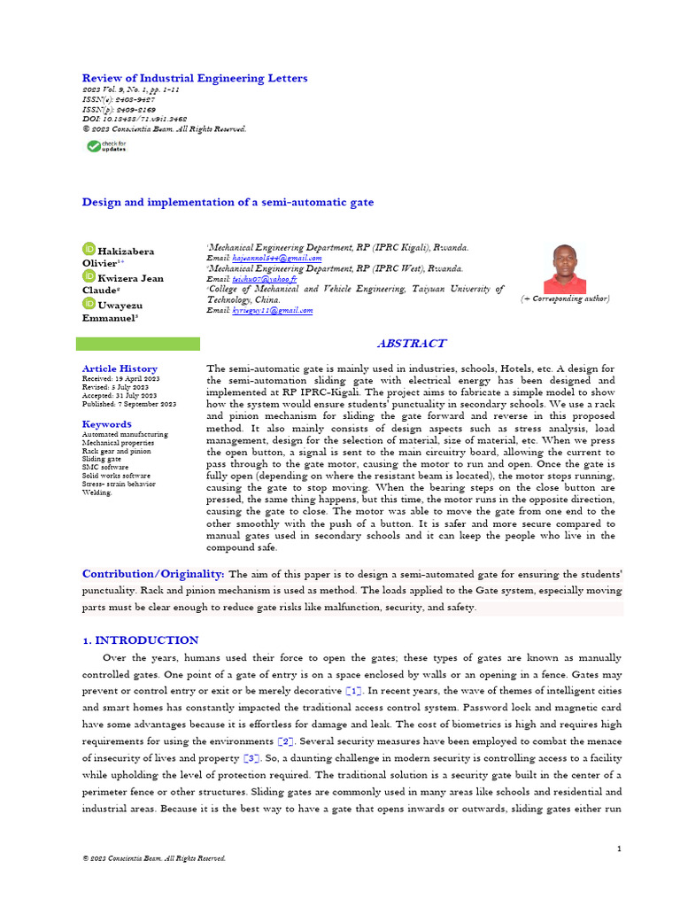 Design and Implementation of A Semi-Automatic Gate | PDF | Gear ...