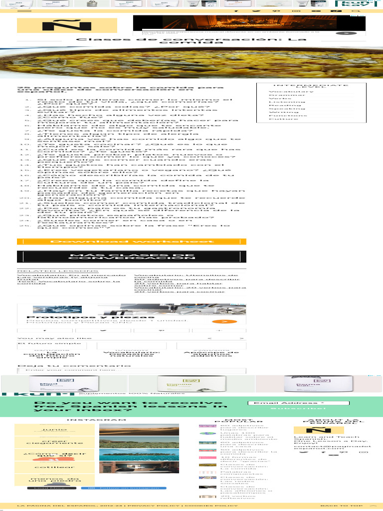 Clases de Conversación La Comida La Página Del Español | PDF