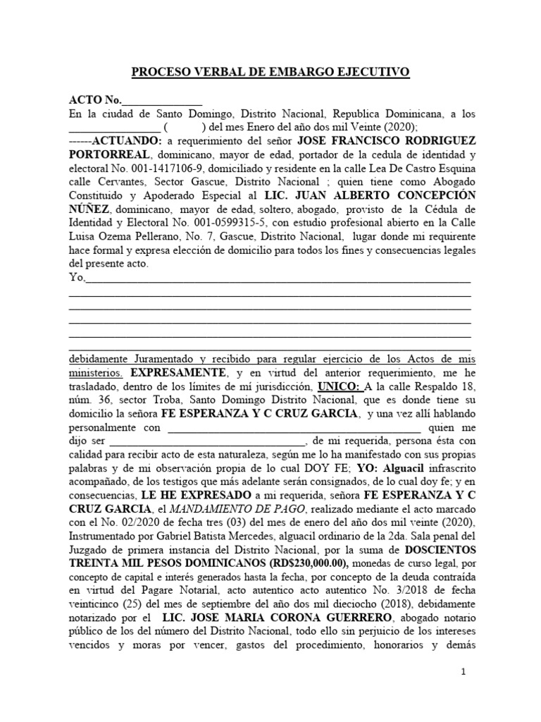 Embargo Ejecutivo a Fe Esperanza García | PDF