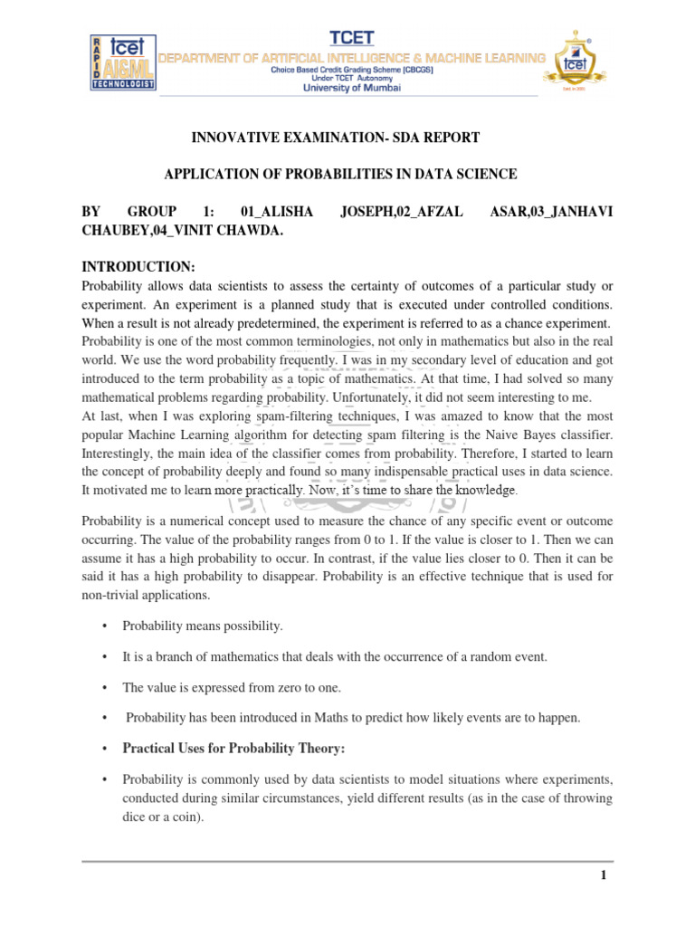Innovative Examination-Sda Report: Practical Uses For Probability ...