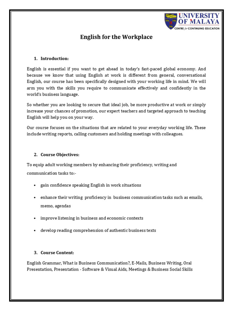 English For The Workplace | PDF | English Language | Verb