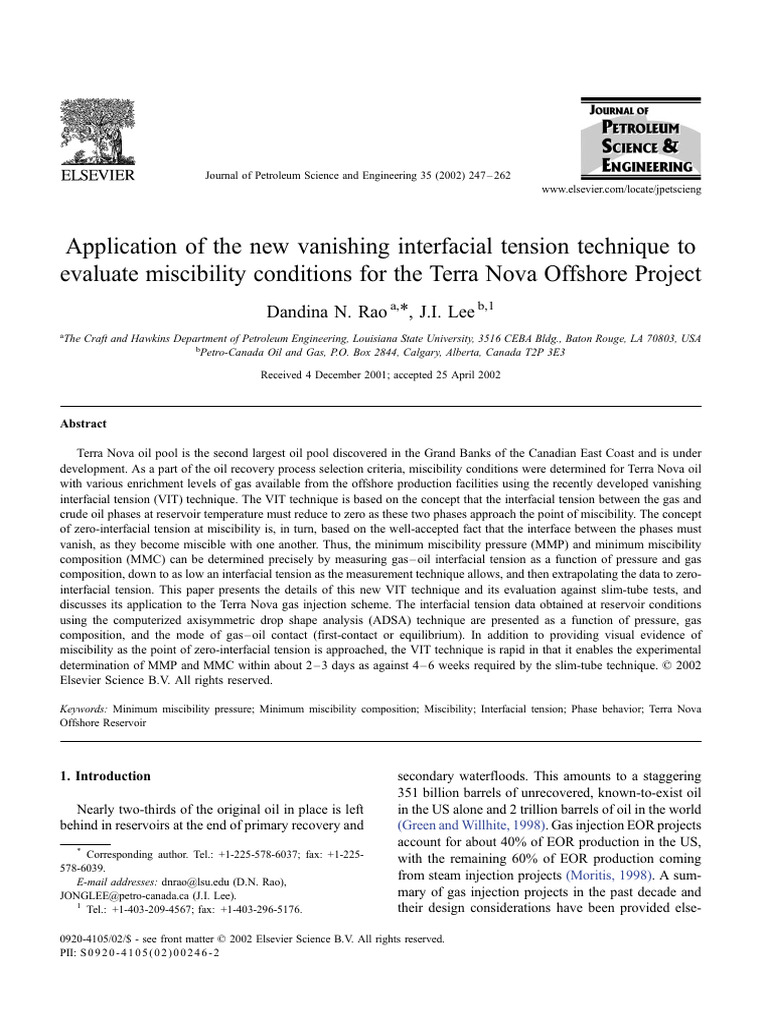 Application of The New Vanishing Interfacial Tension Technique (Dandina ...