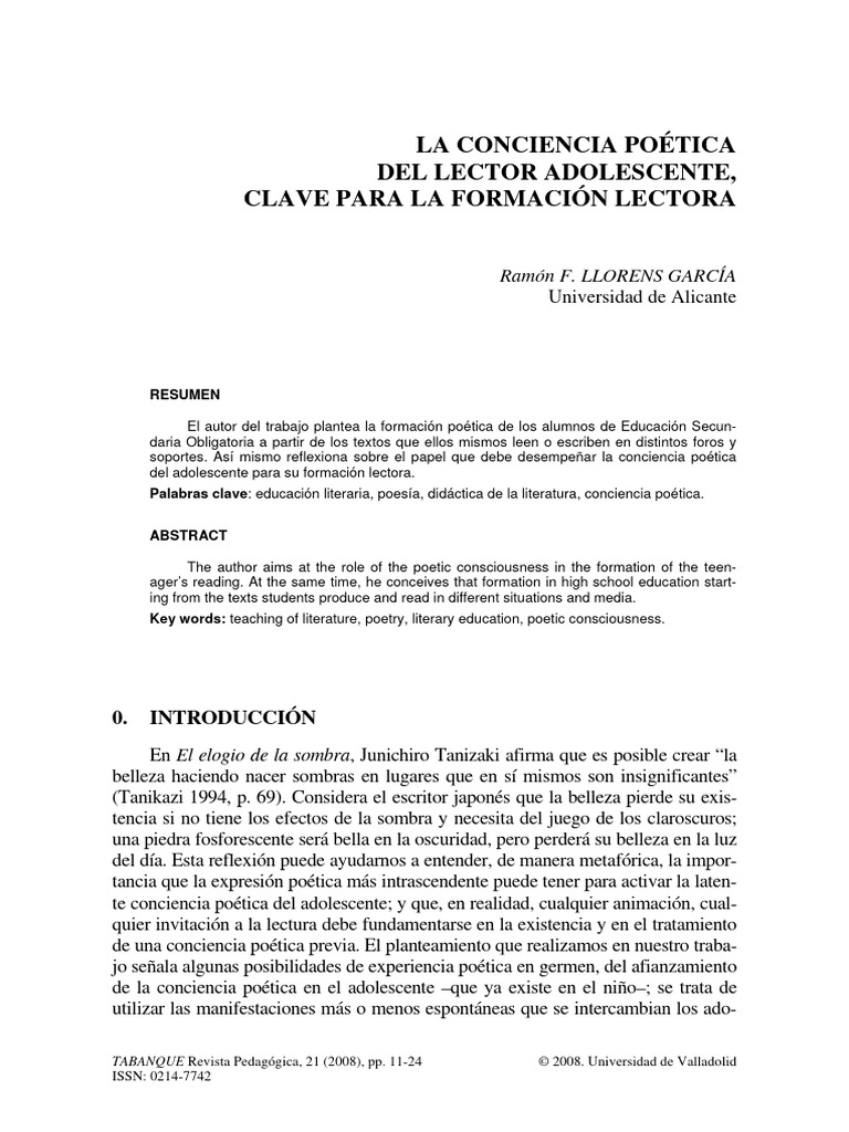 La Conciencia Poetica Del LectorAdolescente Clave - Ramon Llorens ...