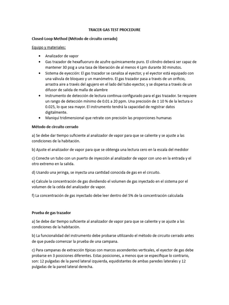 TRACER GAS TEST PROCEDURE | PDF | Gases