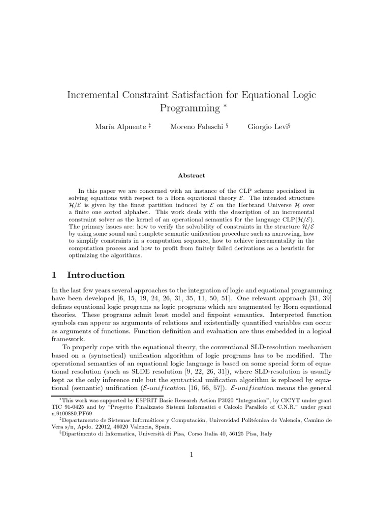 Incremental Constraint Satisfaction For Equational Logic Programming | PDF | Function ...