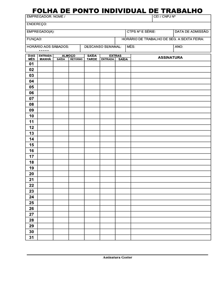 Folha de Ponto Manual | PDF