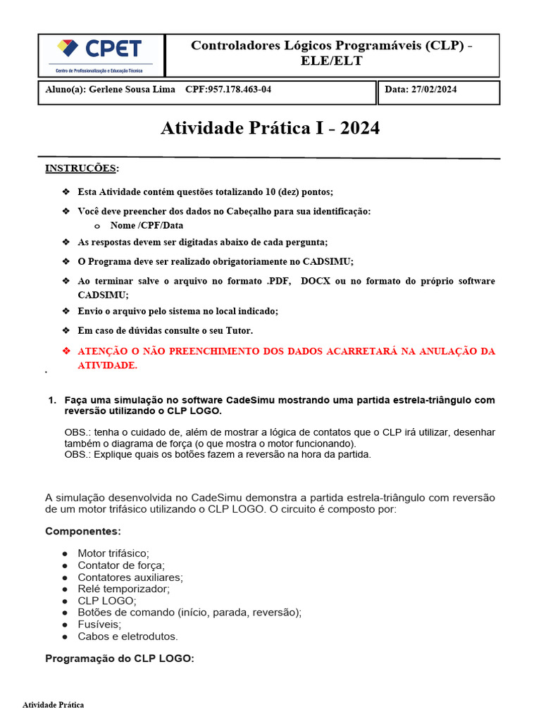 Atividade Prática CLP 2024 FEITO | PDF | Controlador lógico programável ... Atividade Prática CLP 2024 FEITO | PDF | Controlador lógico programável ...