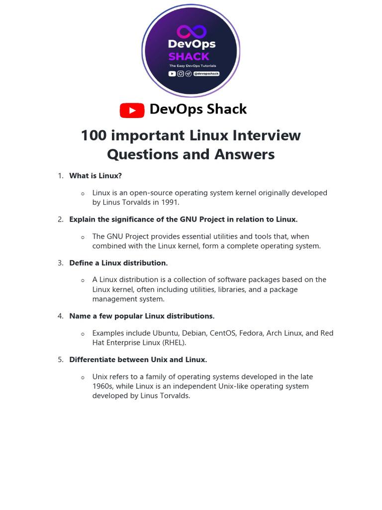Linux Interview Questions & Answers | PDF | File System | Computer File