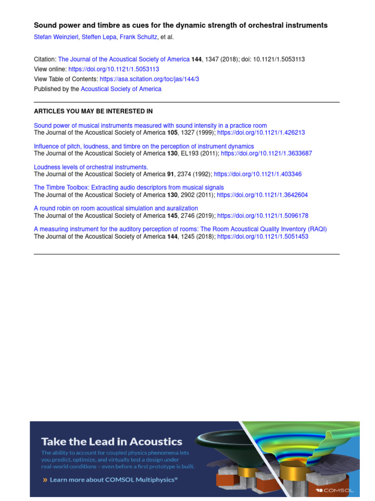 Sound Power and Timbre As Cues For The D | PDF | Microphone | Pitch (Music)
