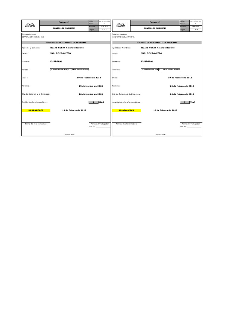 Em-fo-Adm-001 Formato de Movimiento de Personal | PDF
