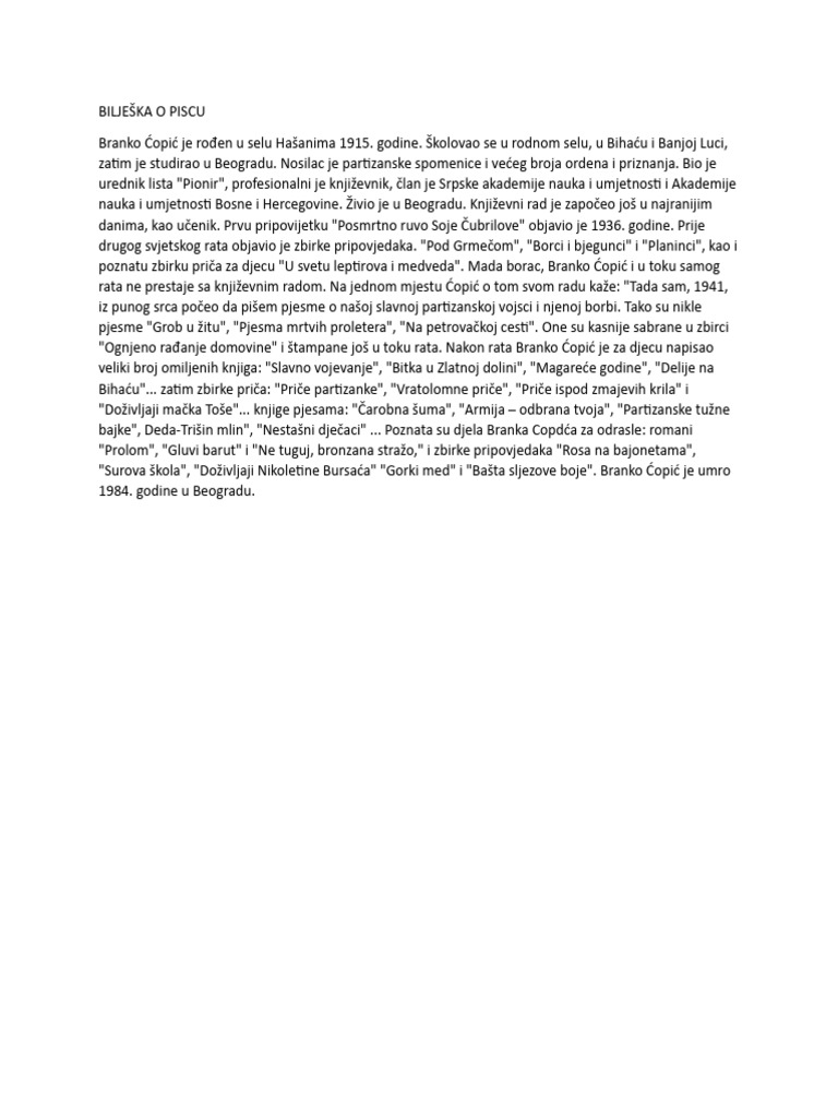 Biljeske o Piscu Orlovi Rano Lete | PDF