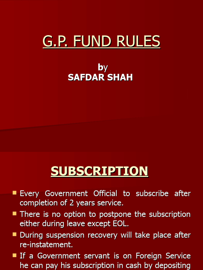 GP Fund Rules | PDF