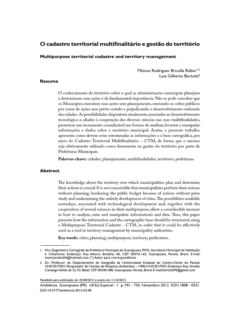 O Cadastro Territorial Multifinalitario e Gestao D | PDF | Impostos