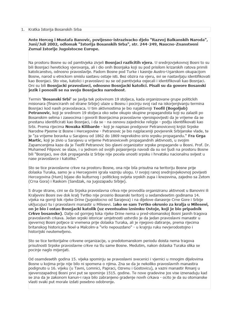 Kratka Istorija Bosanskih Srba | PDF