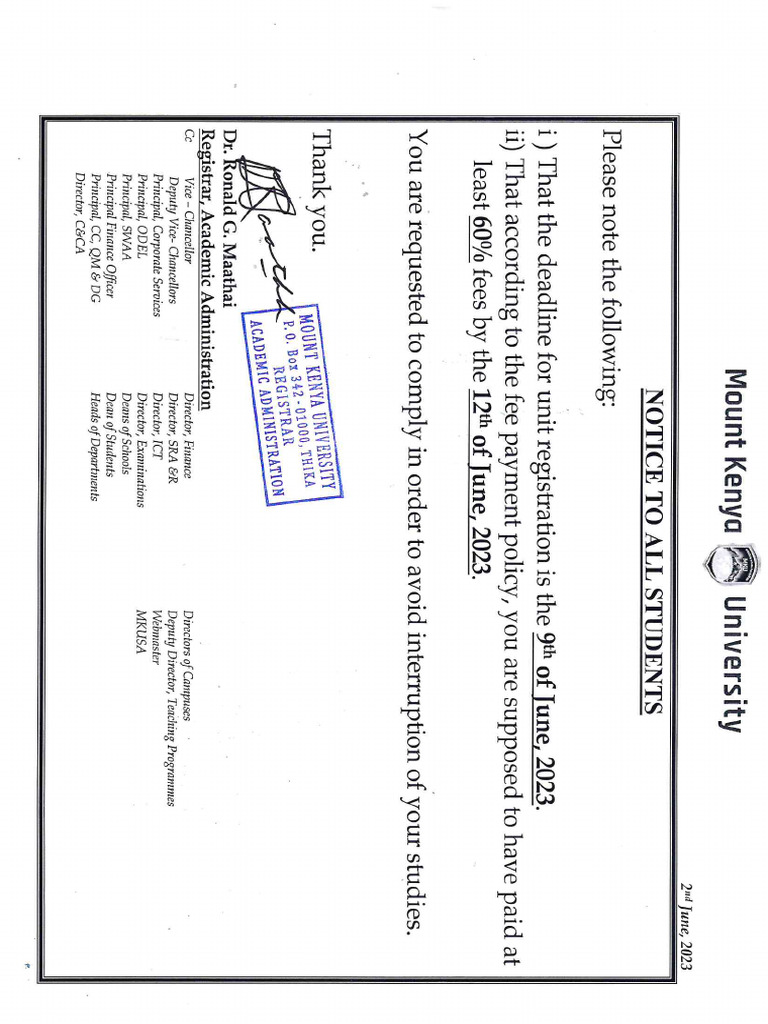 Notice To All Students - 60% Fee Compliance | PDF