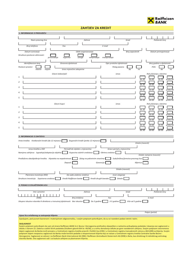 Zahtjev Za SME Kredit | PDF